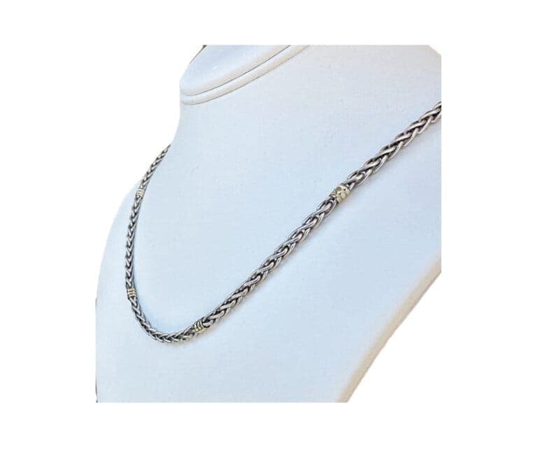 Braided Sterling Silver Neck Chain – 18kt Gold Accents